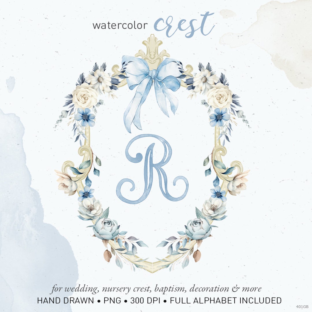Watercolor Crest, Wedding Crest, Monogram Letters, Watercolor Alphabet ...