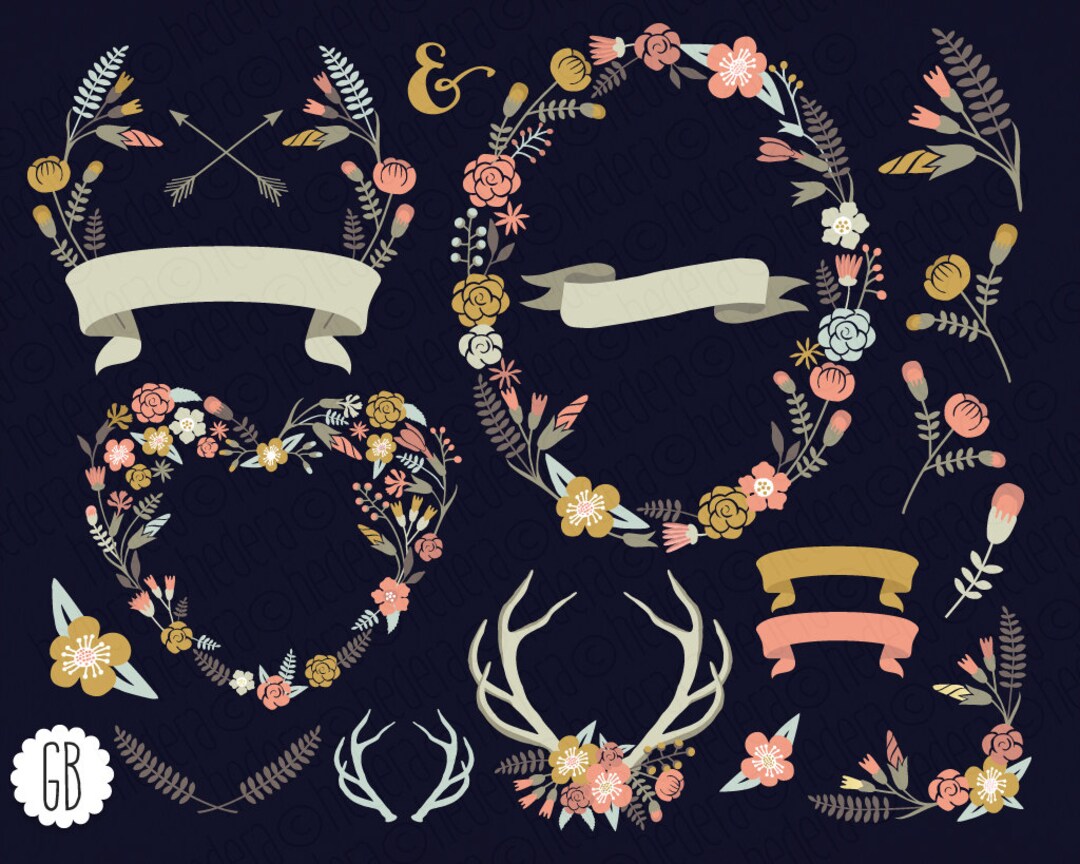 Flower Wreaths, Floral Heart, Antlers, Ribbons, Arrows, Frames, Roses ...