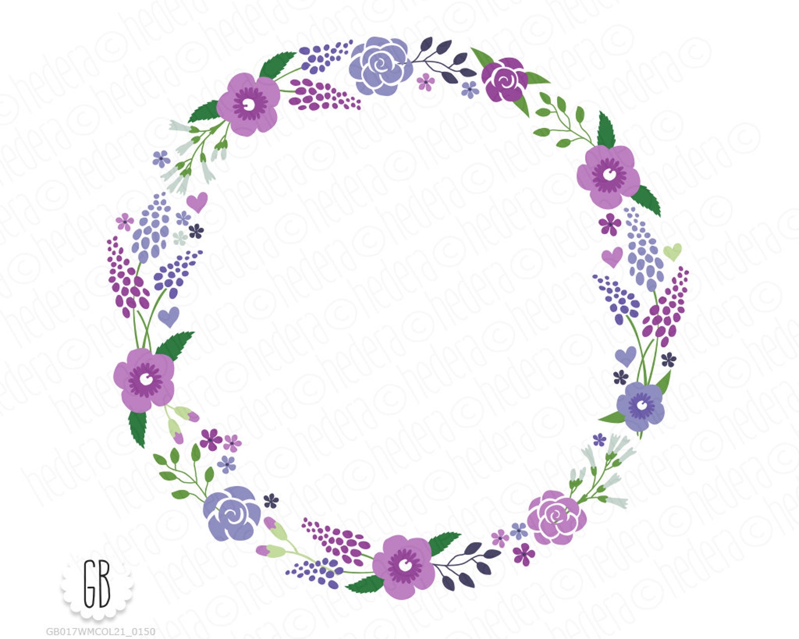 Floral Wreath Laurels Ribbon Clip Art Wild Flowers | Etsy