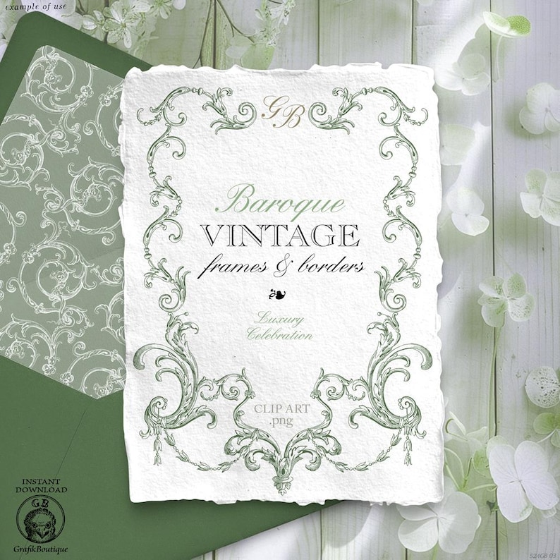 Wedding Clip Art Vintage Baroque Green Classic Ornamental Clipart ...