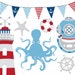 Nautical Vector Clip Art, Lighthouse, Octopus, Coral, Starfish, Diving ...