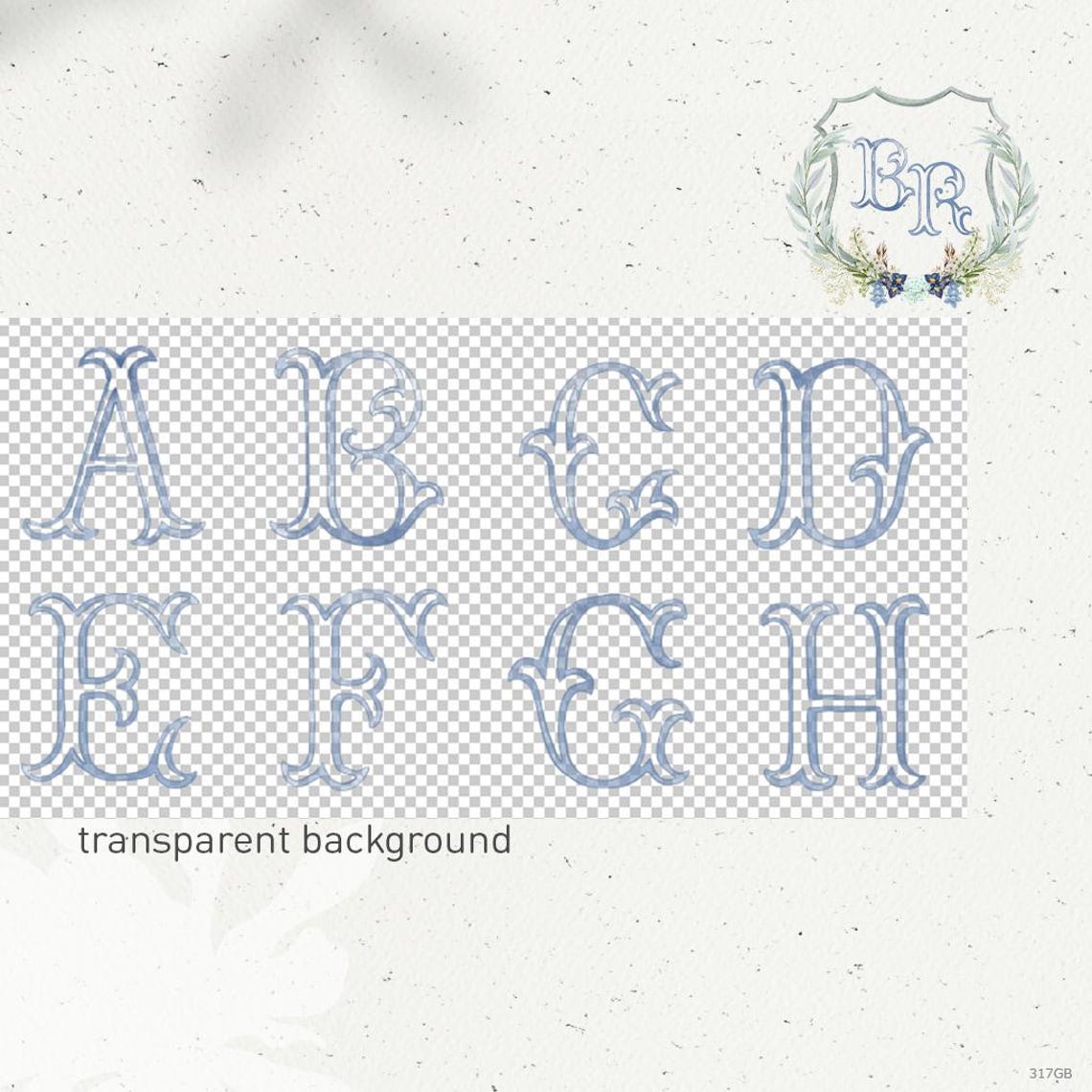 Wedding Monogram Letters, Crest Watercolor Alphabet, Vintage Dusty ...
