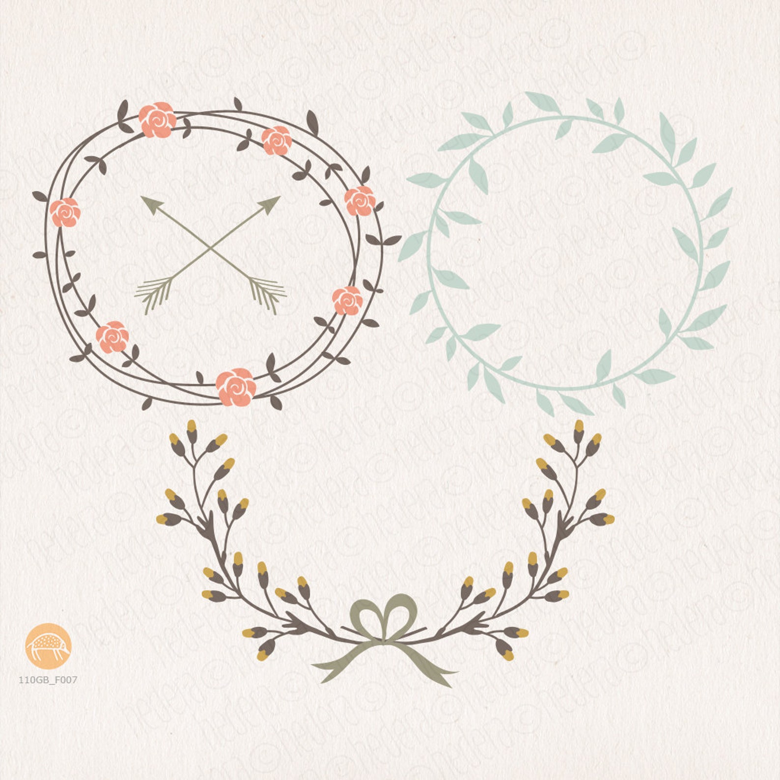 Floral Wreaths Laurels Ribbons Clip Art Vector Folk - Etsy
