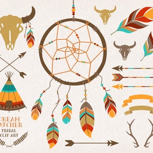 Dreamcatcher, Teepee, Feathers, Crossed Arrows, Tribal Clipart, Antlers ...