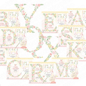 COMPLETE Floral Alphabet, Clip Art, Baby Girl Monogram, Flower Initial ...