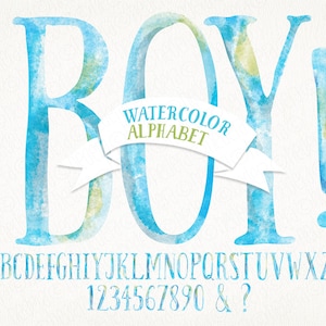 Watercolor Digital Hand Painted Alphabet Blue Baby Boy Blogging Reveal ...