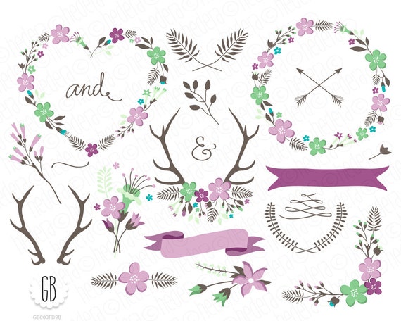 Purple Mint Flowers Floral Wreath Laurels Borders Clip - Etsy