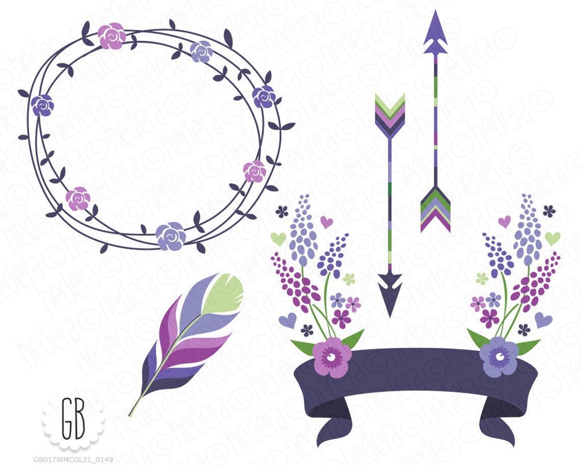 Floral Wreaths Laurels Ribbons Clip Art Vector Muscari - Etsy