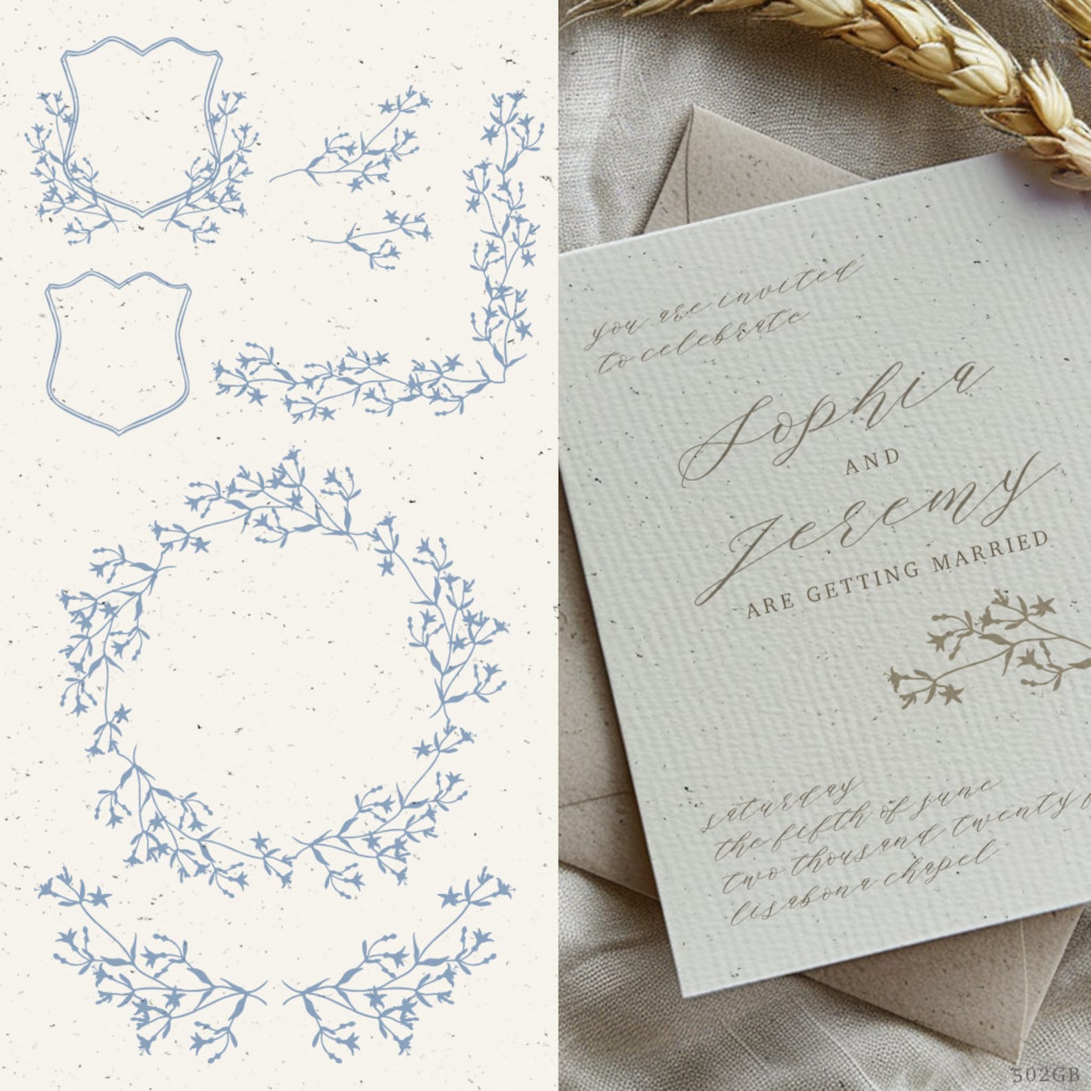 Wedding Invitation Clip Art. Floral Vector Silhouettes Svg Blue ...