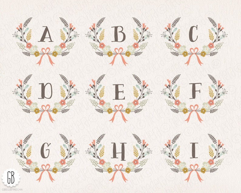 Floral Wreaths Monogram Laurels Ribbons Clip Art Vector | Etsy