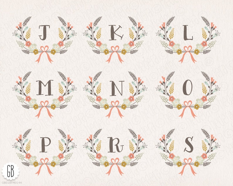 Floral Wreaths, Monogram, Laurels, Ribbons, Clip Art, Vector, Folk ...