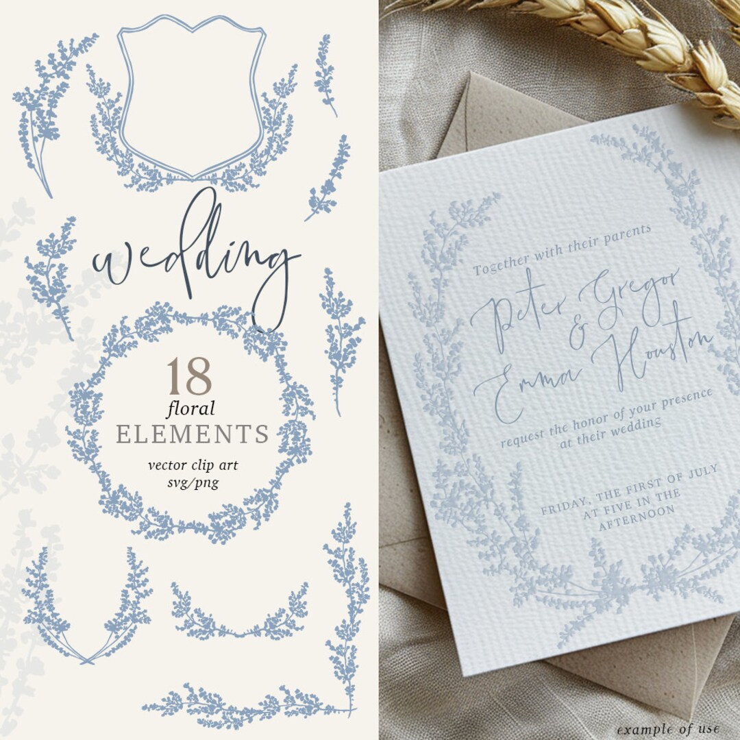Wedding Clip Art. Invitation Floral Vector Svg Blue Elements. Rustic ...