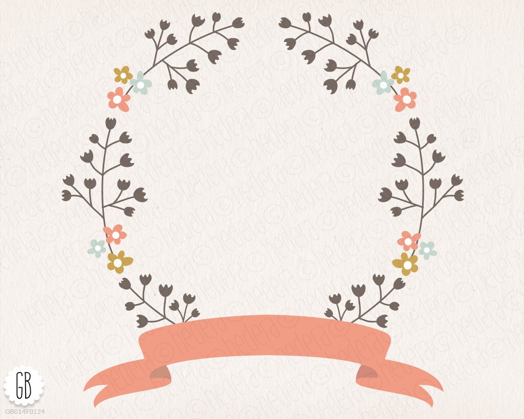 Floral wreaths laurels ribbons clip art vector folk | Etsy