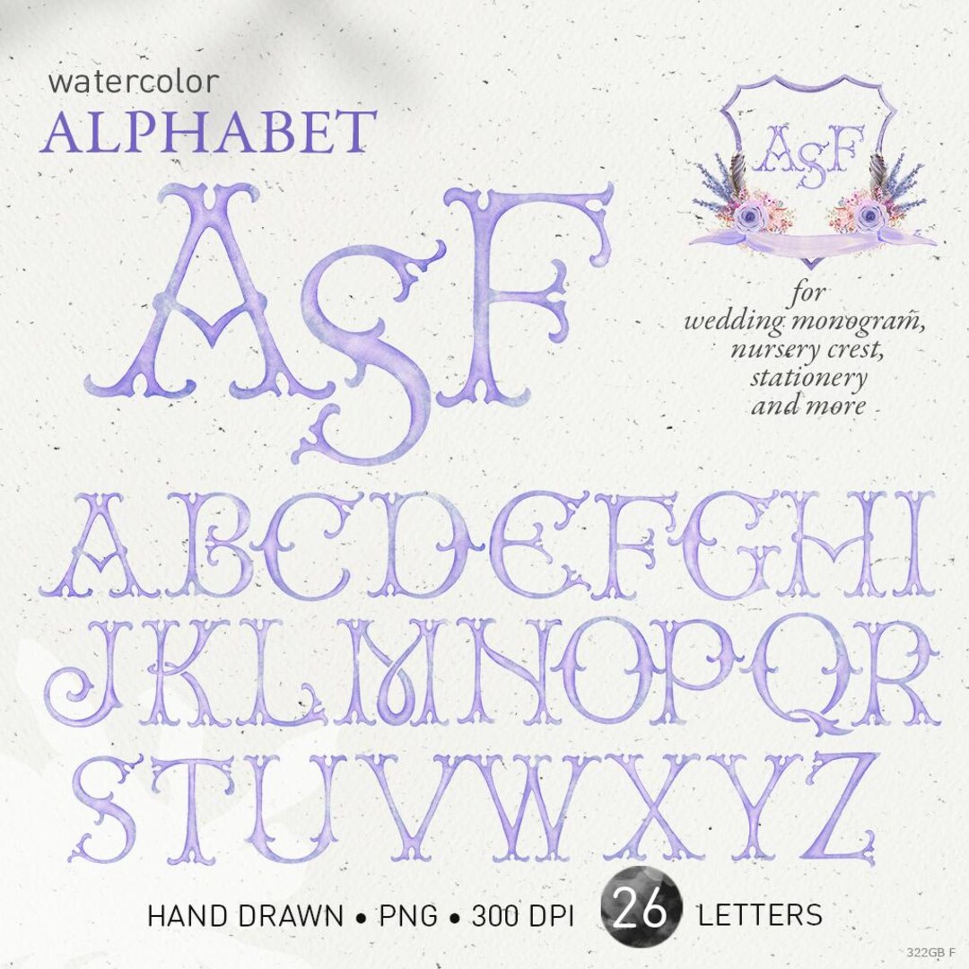 Wedding Crest Letters, Monogram Watercolor Alphabet, Vintage DIY ...