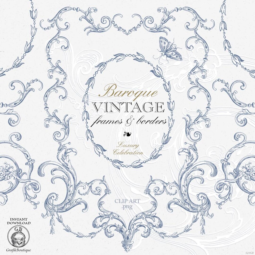 Blue Wedding Clip Art Vintage Baroque Classic Ornamental Clipart ...