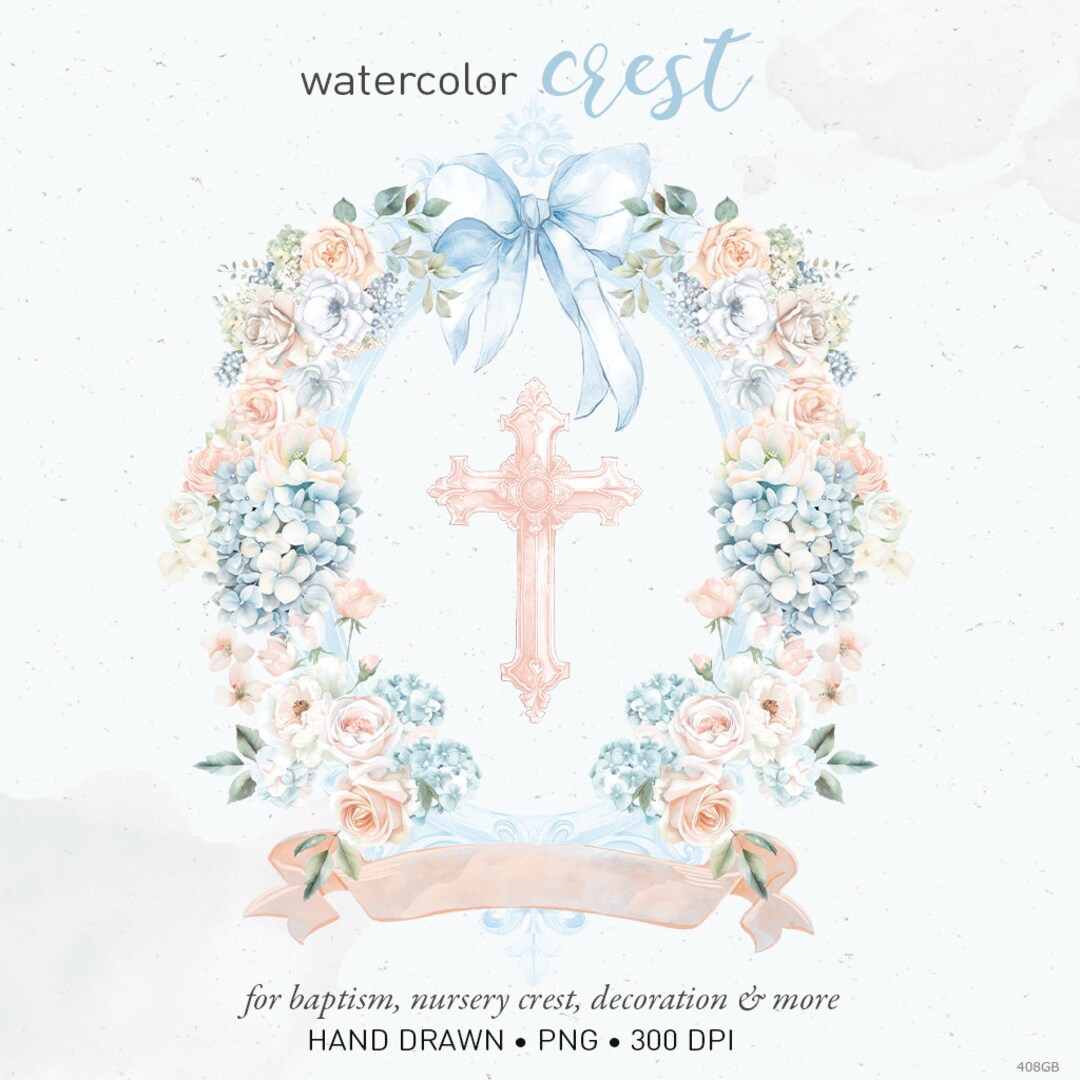 Crest Watercolor, Baptism Crest, Christening Stationery, Clip Art ...