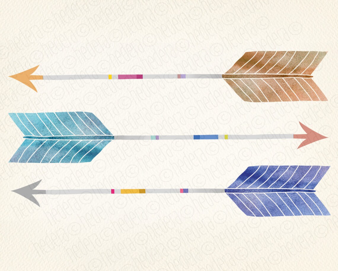 Watercolor Feathers and Arrows Hand Painted Tribal Clip Art | Etsy