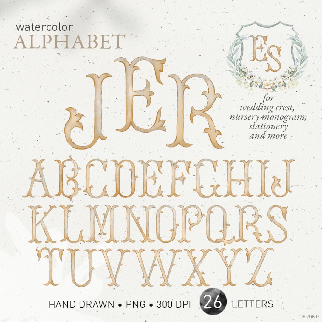 Wedding Crest Letters, Monogram Watercolor Alphabet, DIY Crest Baby ...