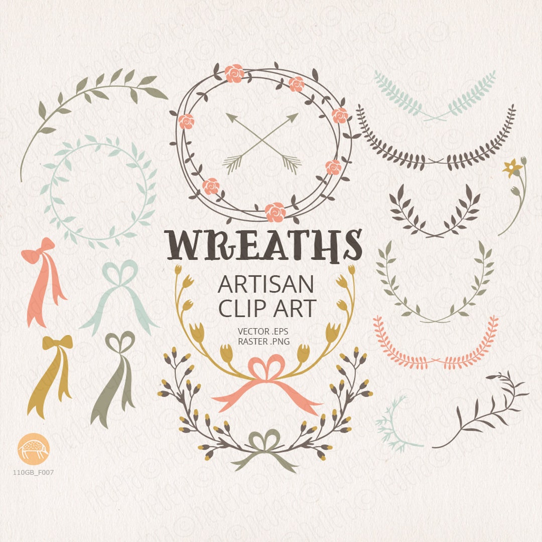 Floral Wreaths, Laurels, Ribbons, Clip Art, Vector, Folk Flowers ...