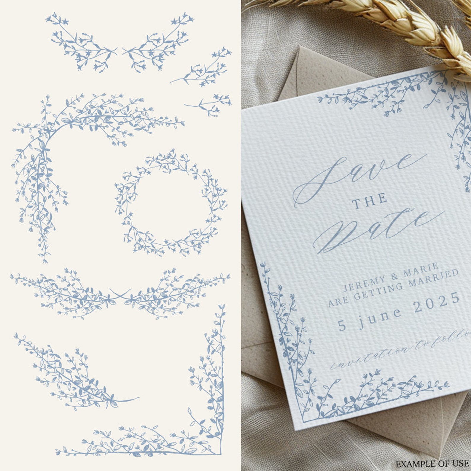 Floral Wedding Clip Art. Invitation Vector Svg Blue Elements. Rustic ...