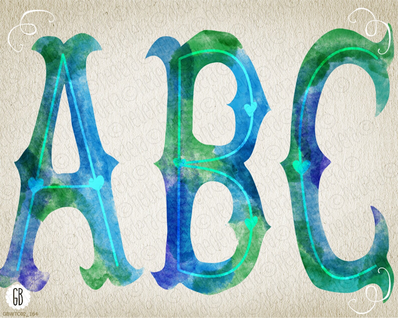 Watercolor Digital Hand Painted Alphabet SEA Writing Blue Aqua Mermaid ...
