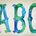 Watercolor Digital Hand Painted Alphabet SEA Writing Blue Aqua Mermaid ...