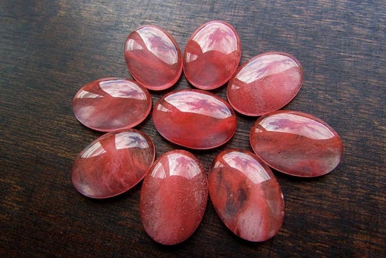 Watermelon Red Quartz Cabochon 18x25mm Quartz Cabochon Natural Soft ...