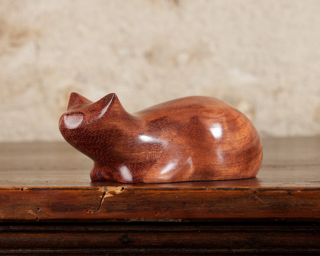 Chunky Wooden Crouching Cat Sculpture Hand Carved by Perry Lancaster ...