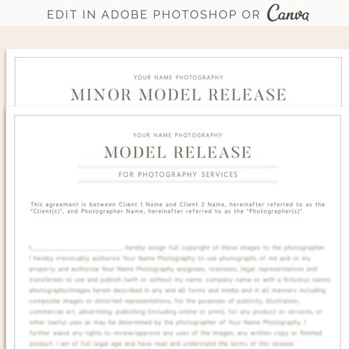 Model Release Form for Photographers Minor Model Release - Etsy