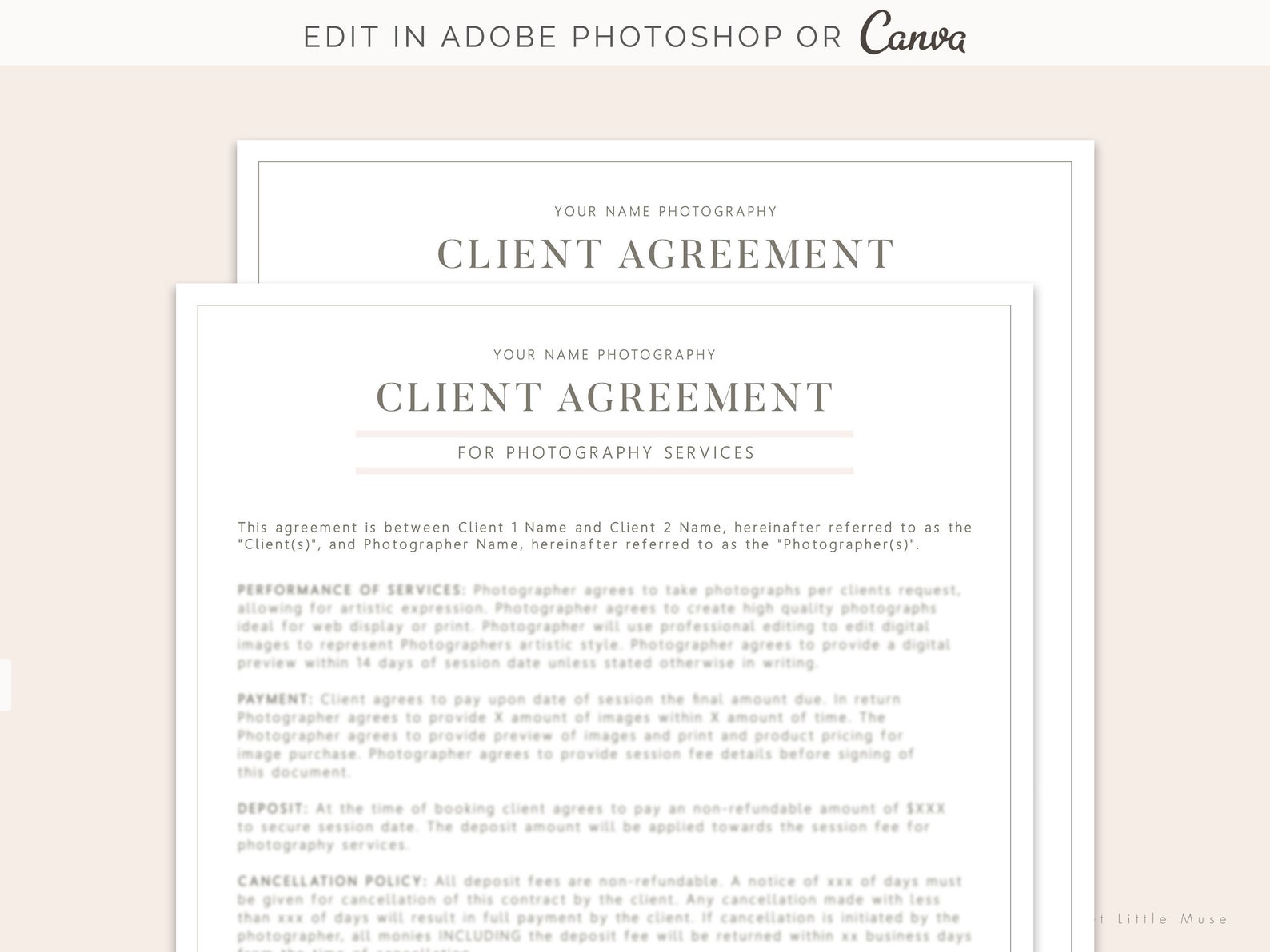 Photography Contract Template Session Contract Template | Etsy