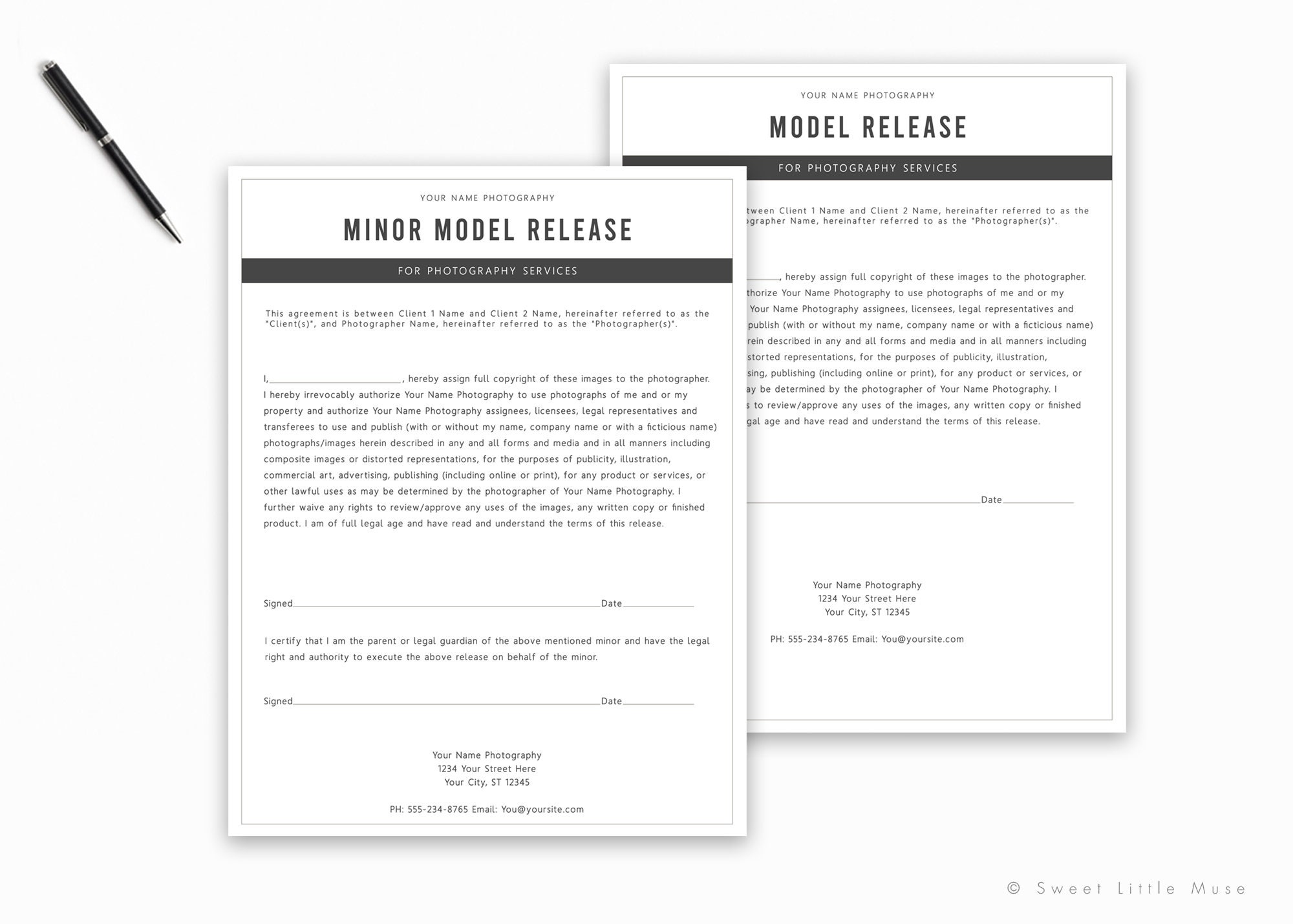 Paper & Party Supplies Photography Model Release Forms and Minor Model ...