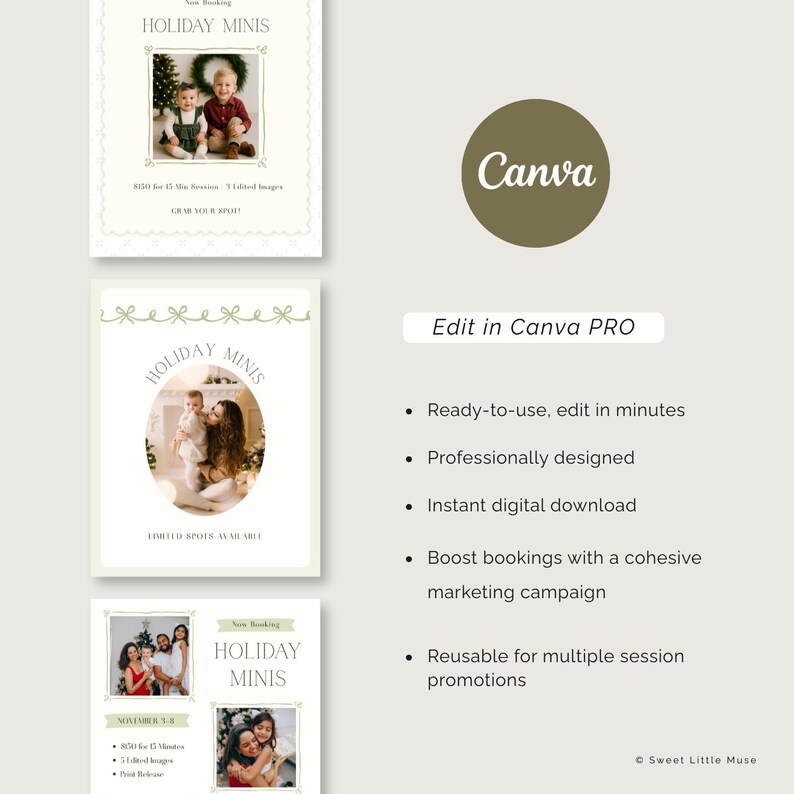 Christmas Mini Session Templates for Canva - Sage Green Holiday Minis ...