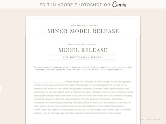 Model Release Form for Photographers Minor Model Release - Etsy
