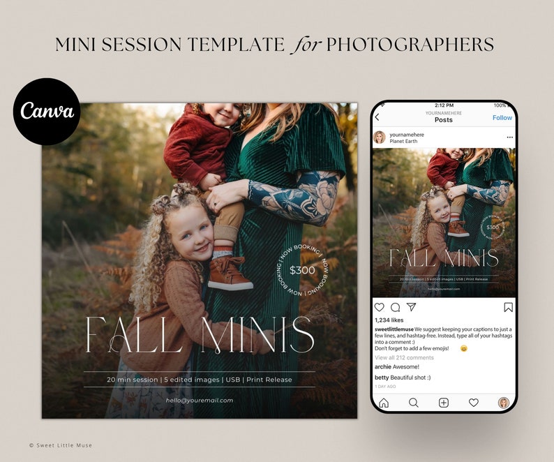 Fall Mini Session Template for Canva: Photographer Instagram & Facebook ...