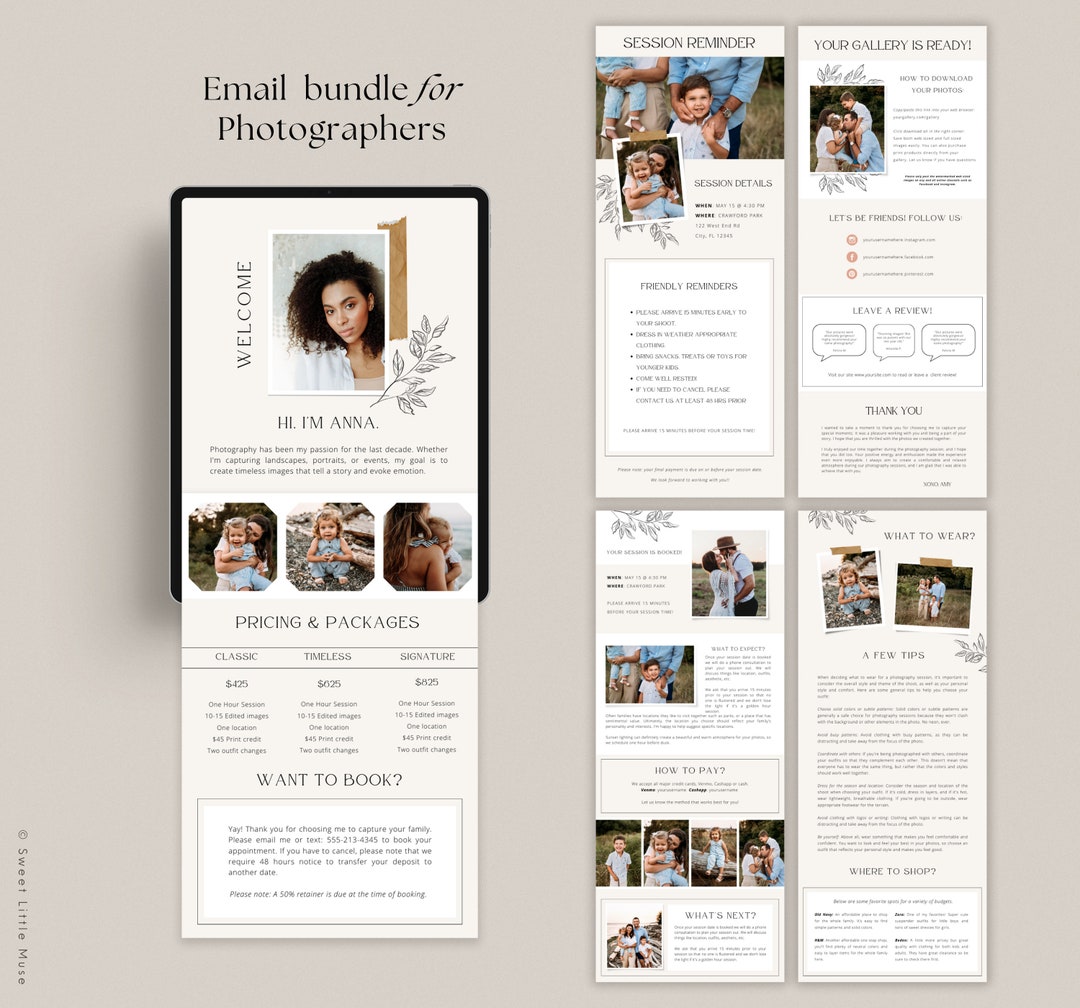 Photography Email Template Bundle for Canva Session Reminder Template ...