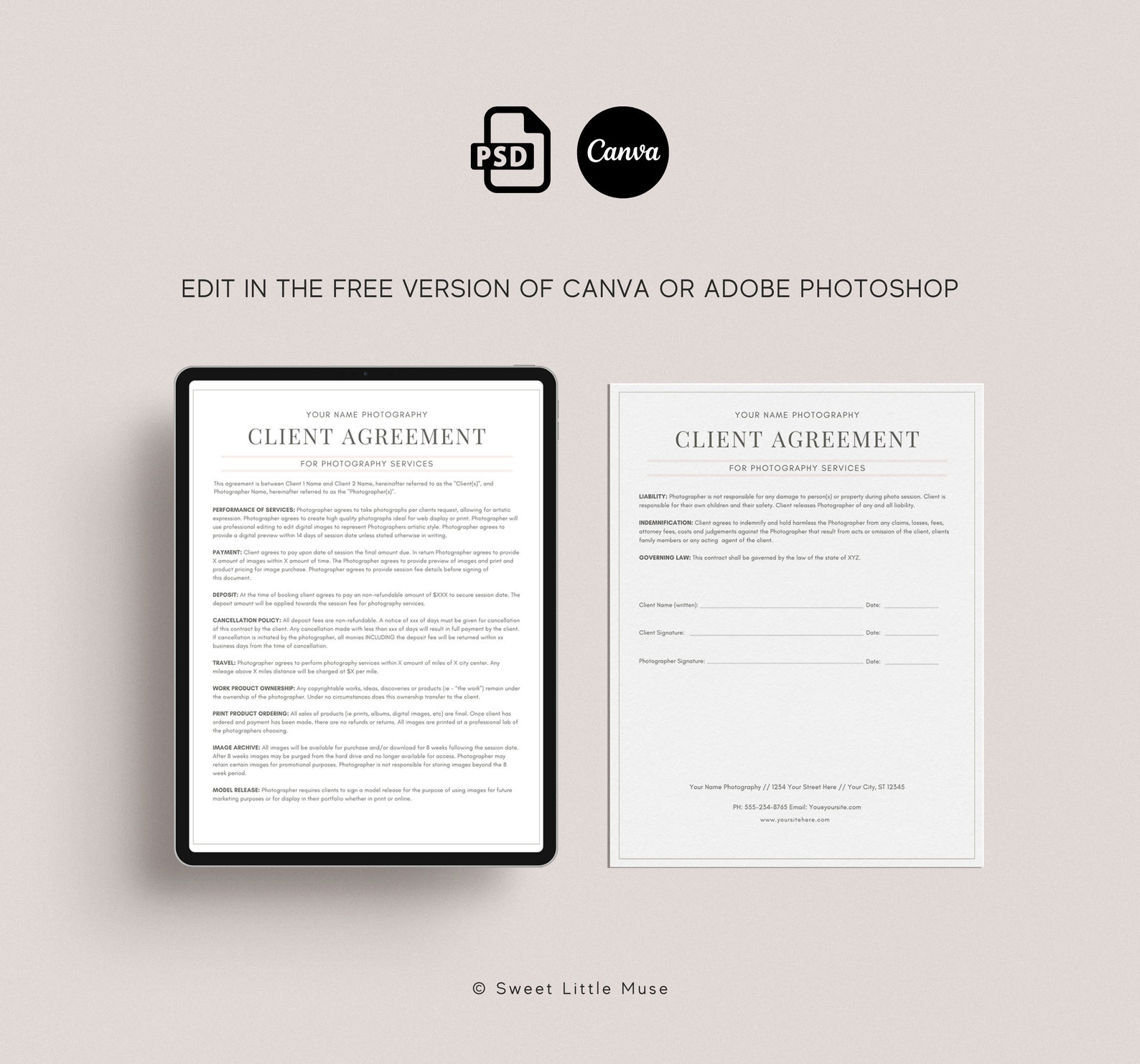 Photography Contract Template: Model Release, Client Agreement (canva ...