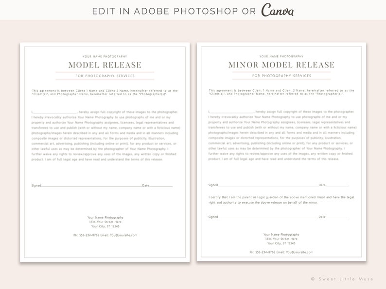 Photography Contract Template Model Release Template - Etsy