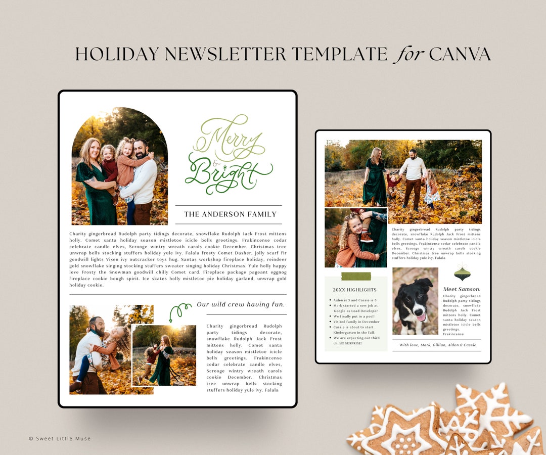 Christmas Newsletter Template for Canva: Holiday Photo Layout (digital ...