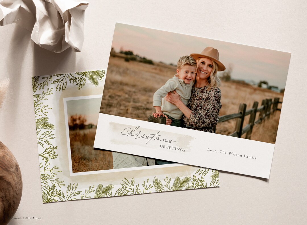 Greenery Christmas Card Template - Boho Christmas Card for Canva ...