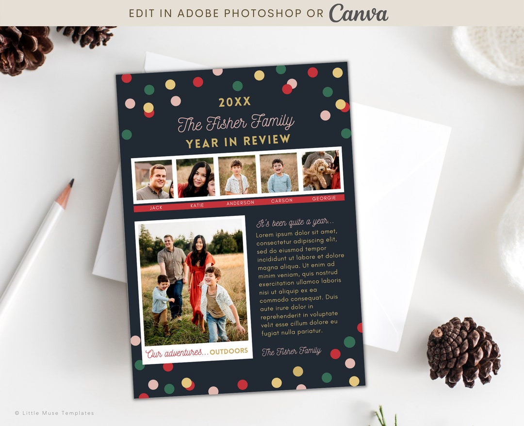 Year in Review Card Template for Canva and Photoshop - Printable ...