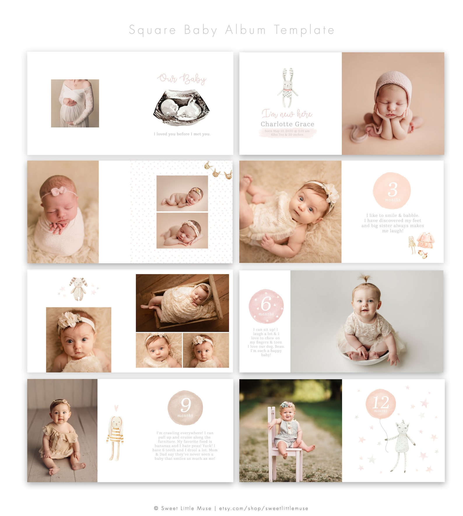 Milestone Baby Album Template for Photographers Baby's | Etsy