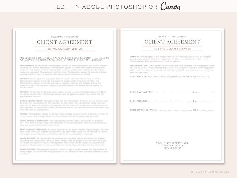 Photography Contract Template Session Contract Template | Etsy