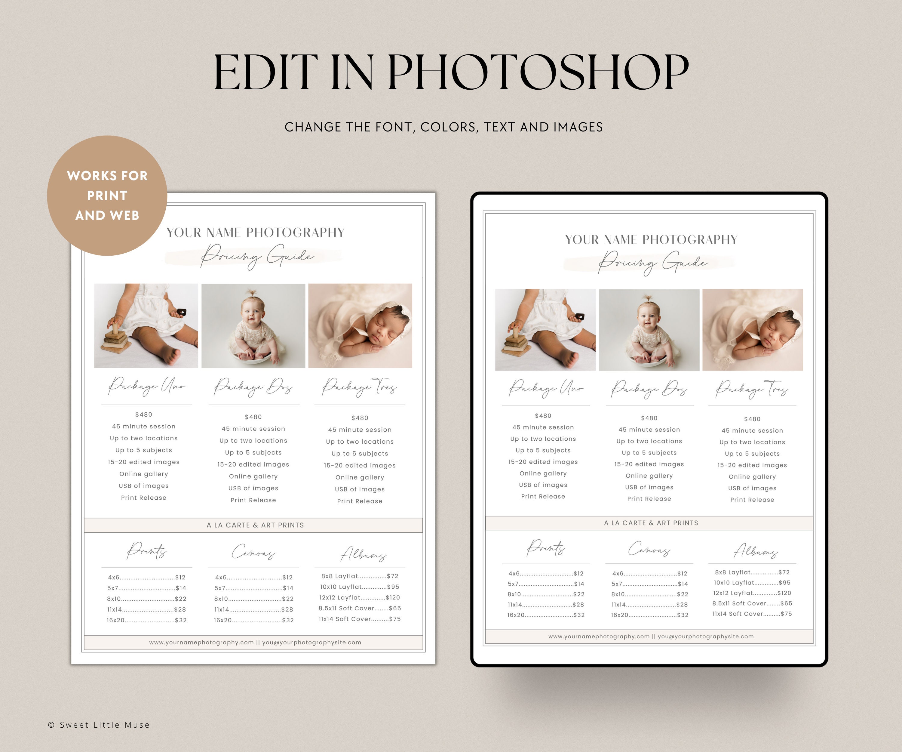 One Page Price List Template for Photographers Price Guide - Etsy UK