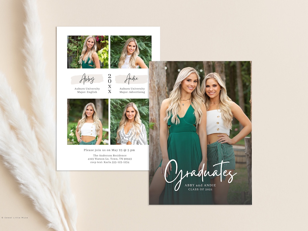 Twins Graduation Announcement Template: Senior Photo Card (photoshop ...