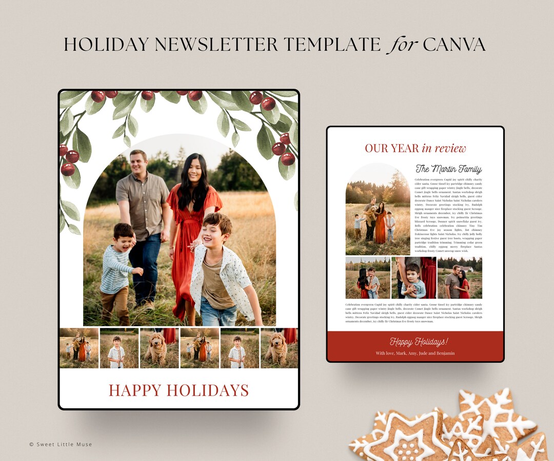 Printable Newsletter Template for Canva - Editable Christmas Newsletter ...