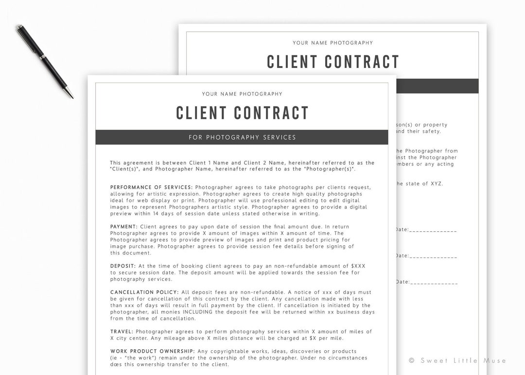 Printable Photography Contract Template Photography Session Contract ...