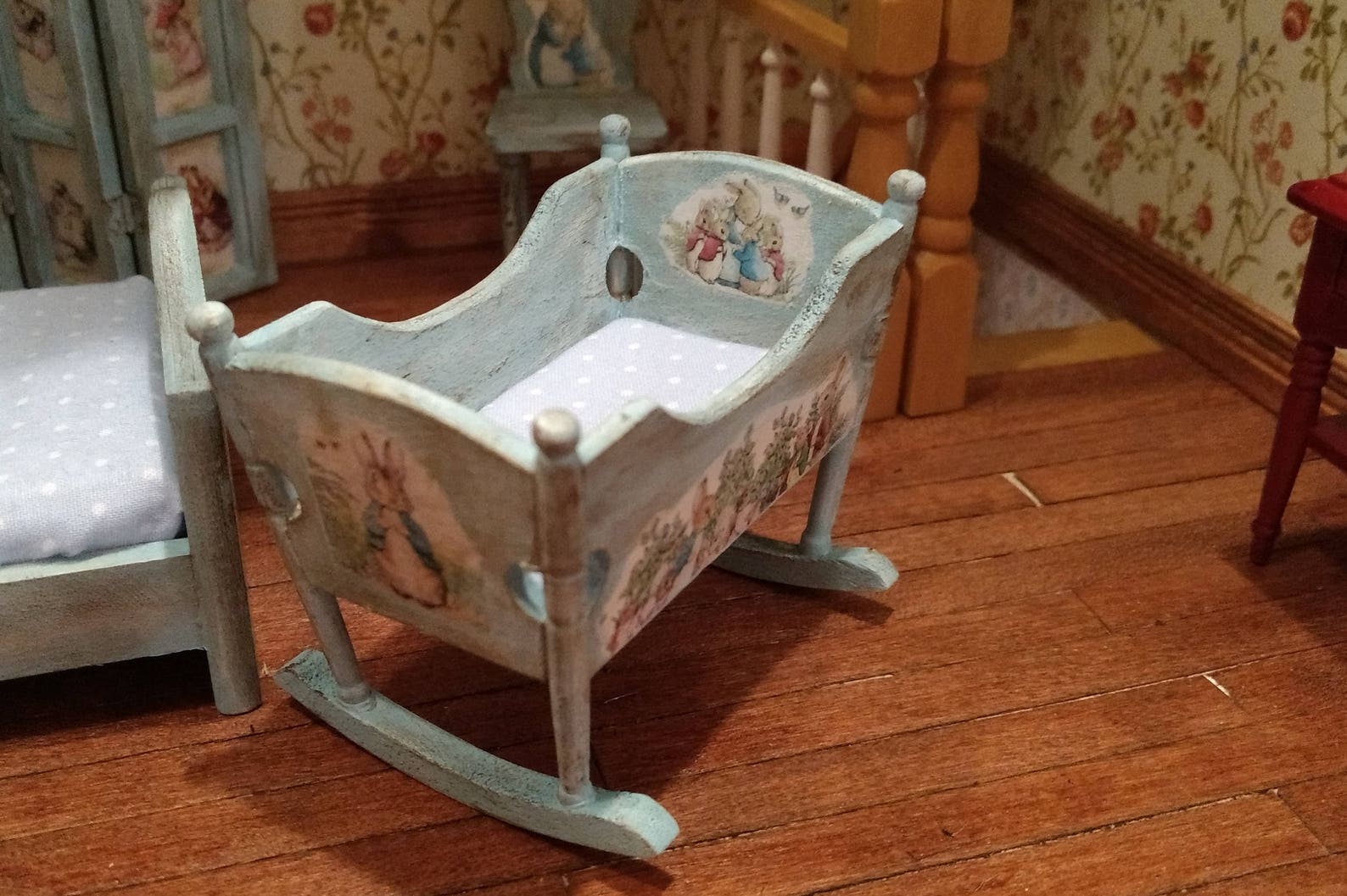 Dolls House 12th scale Blue Peter Rabbit Cradle | Etsy