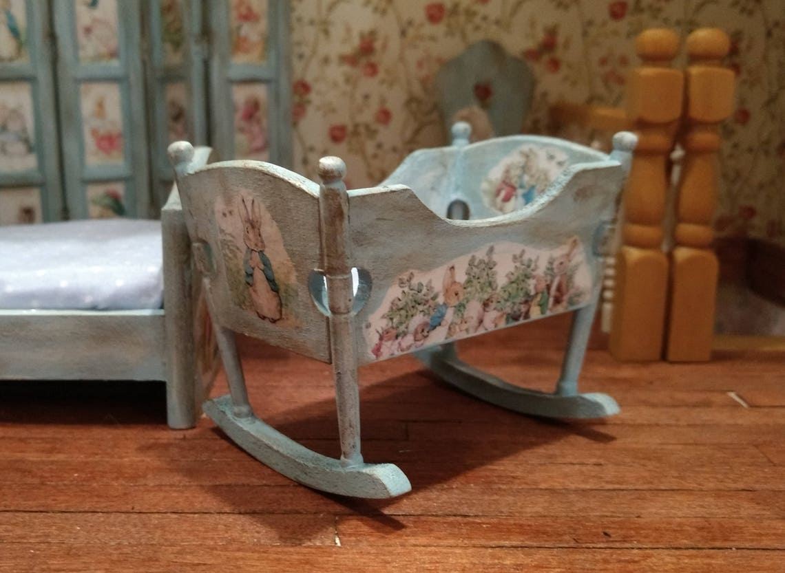 Dolls House 12th scale Blue Peter Rabbit Cradle | Etsy