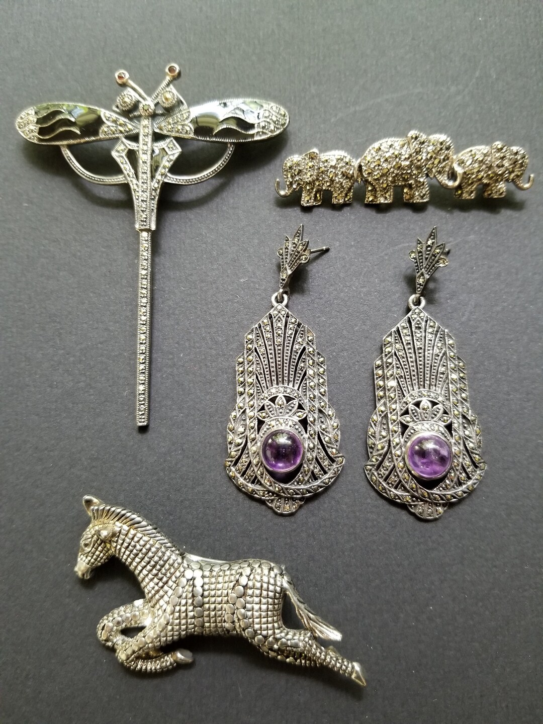 Vintage Marcasite Jewelry Collection: Sterling Dragonfly Brooch ...