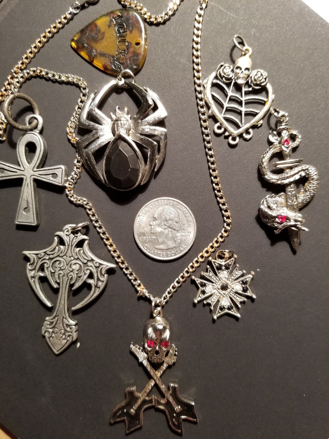 Lot Punk Rock Necklaces + Rocker Pendants + Skulls and Crosses ...
